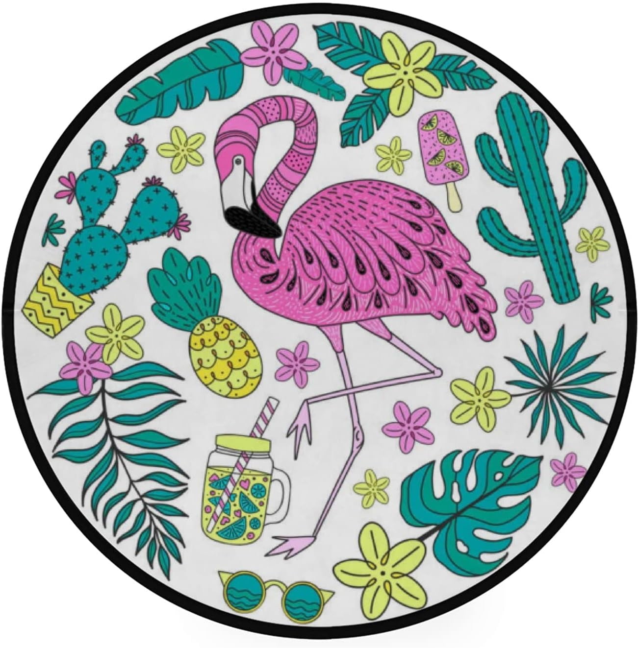 GZHJMY Kids Round Nursery Area Rug Tropical Pink Flamingo 4Ft Washable ...