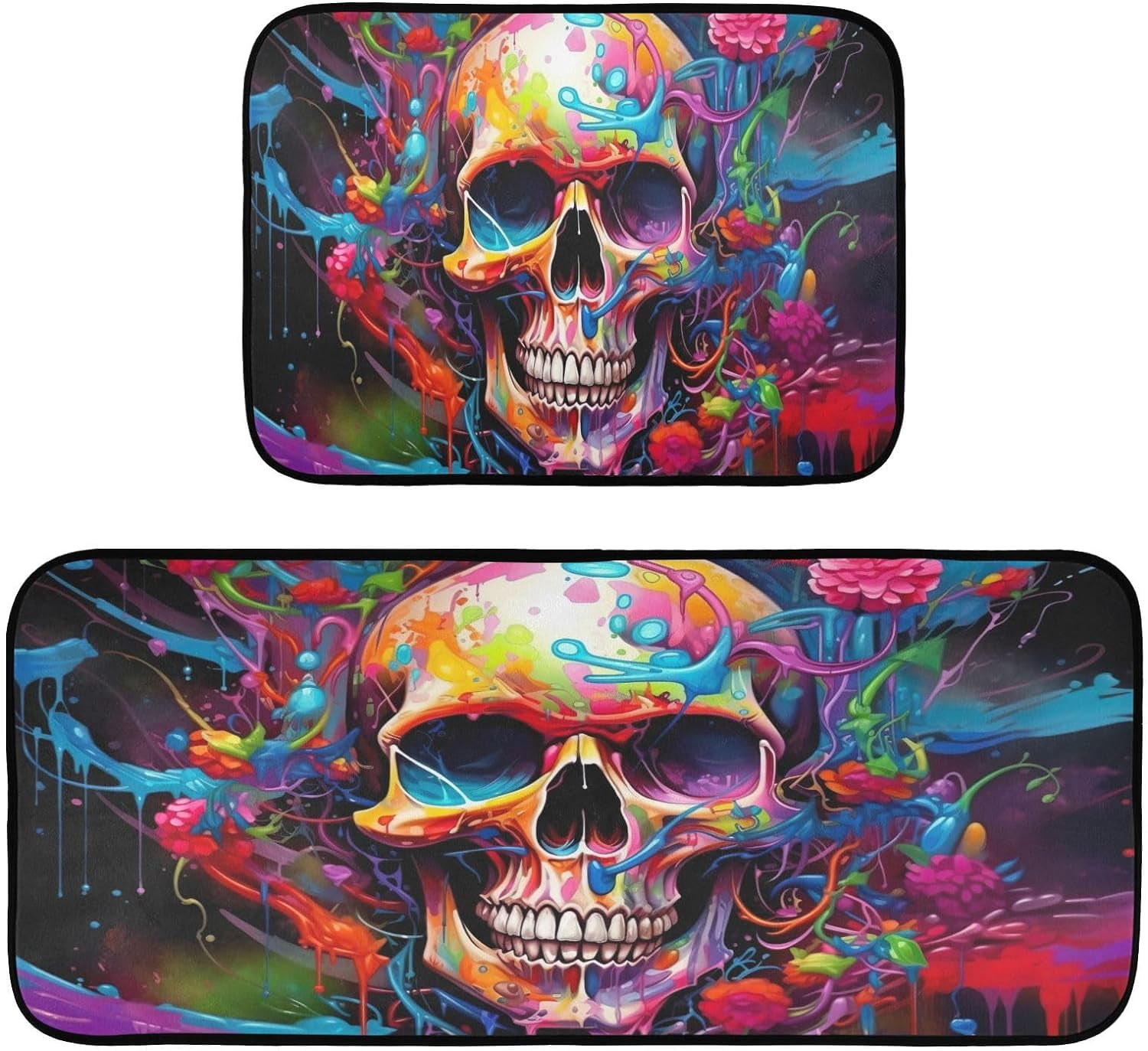 GZHJMY Kitchen Rug Set of 2, Abstract Skull Cushioned Anti-Fatigue ...