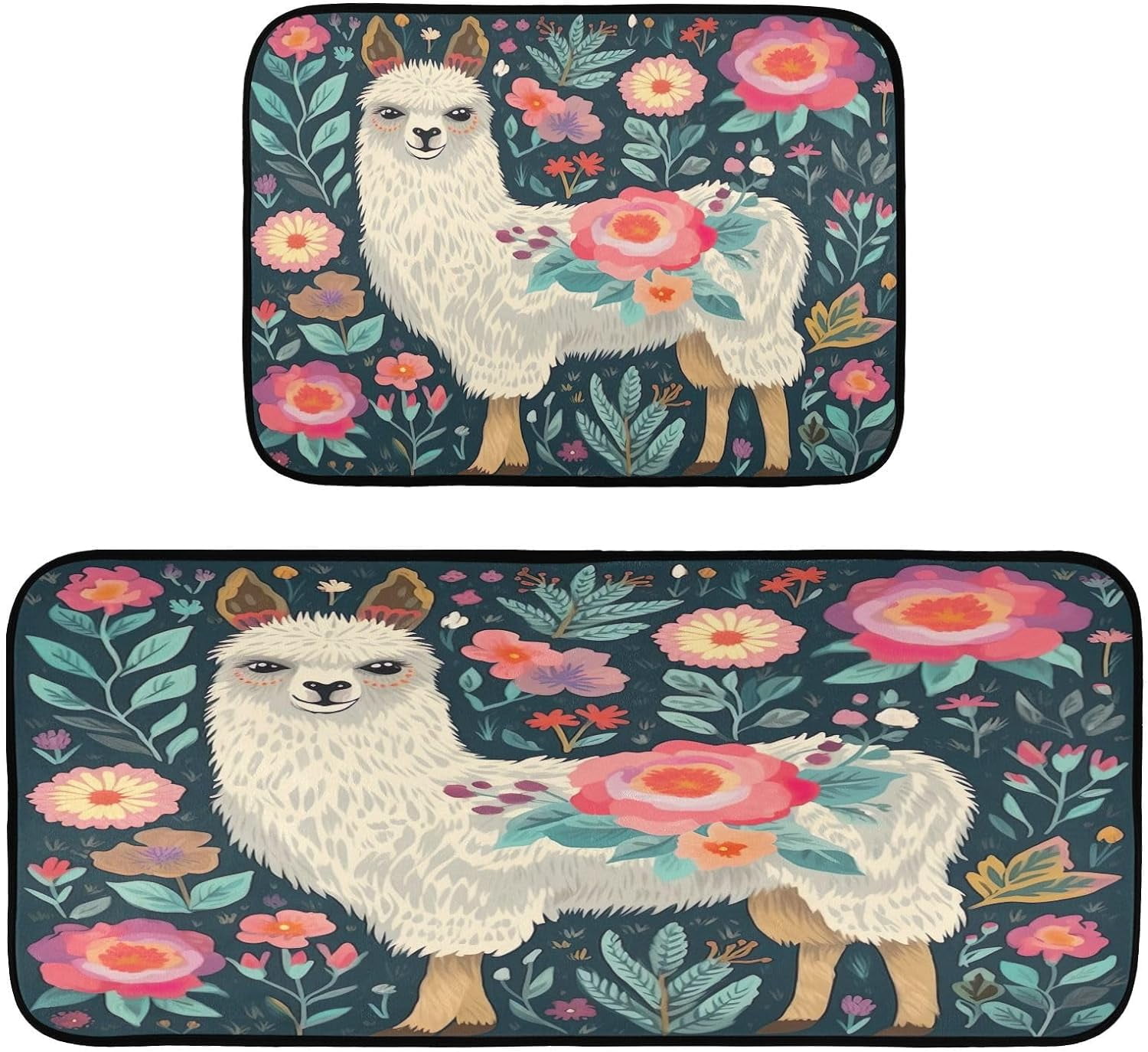 GZHJMY Kitchen Rug Set of 2, Alpaca Flowers Cushioned Anti-Fatigue ...