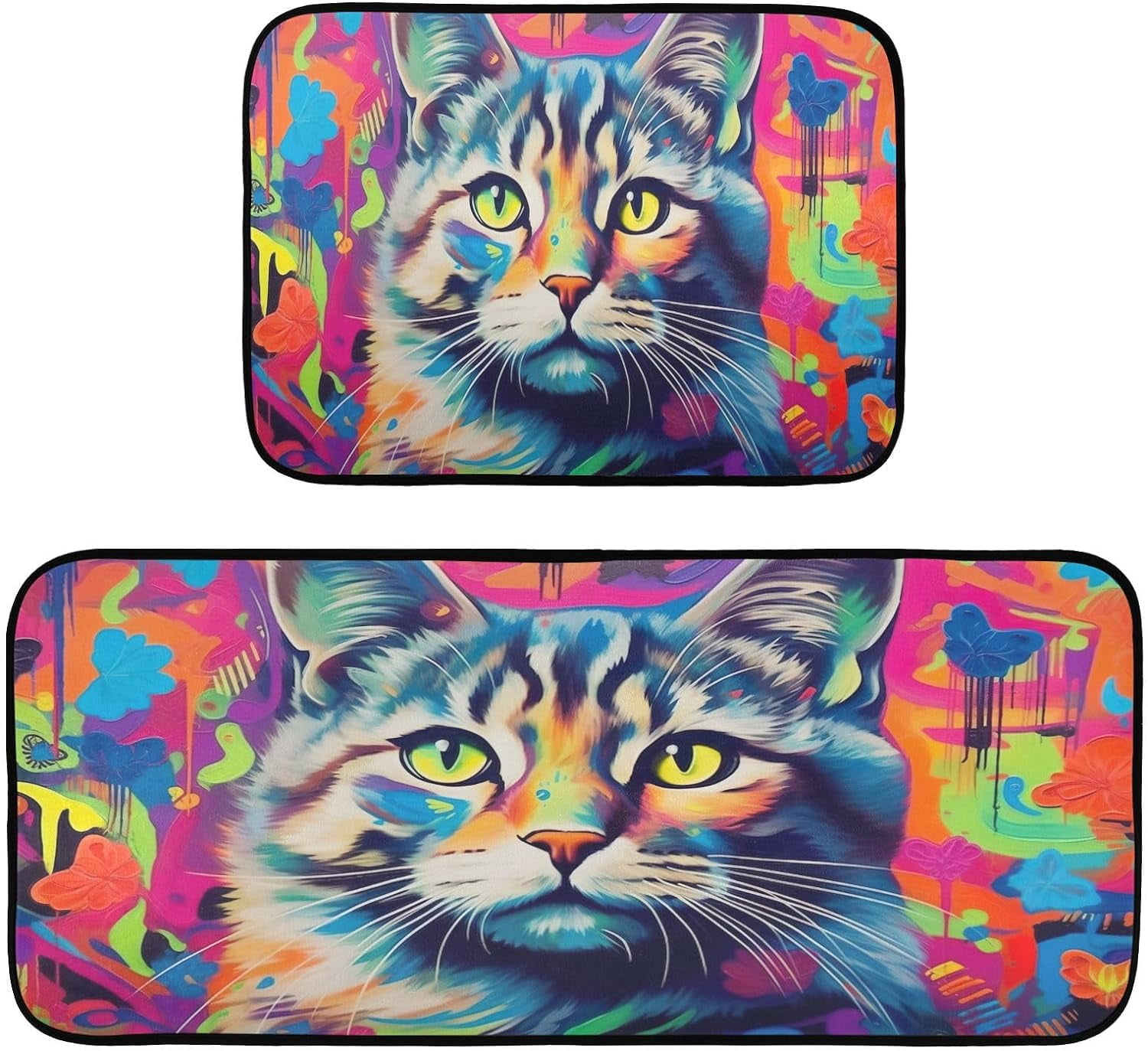 GZHJMY Kitchen Rug Set of 2, Colorful Cats Cushioned Anti-Fatigue ...
