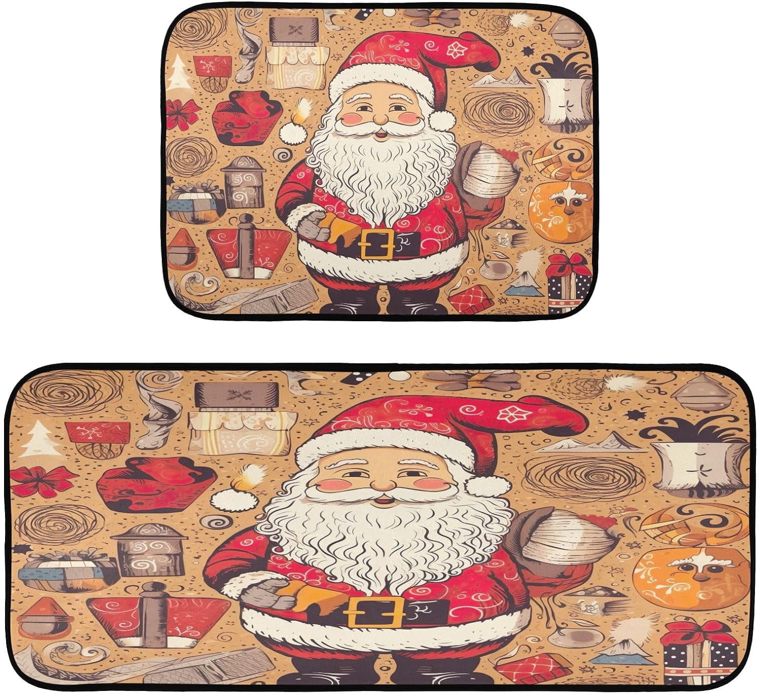 GZHJMY Kitchen Rug Set of 2, Cute Santa Claus Cushioned Anti-Fatigue ...