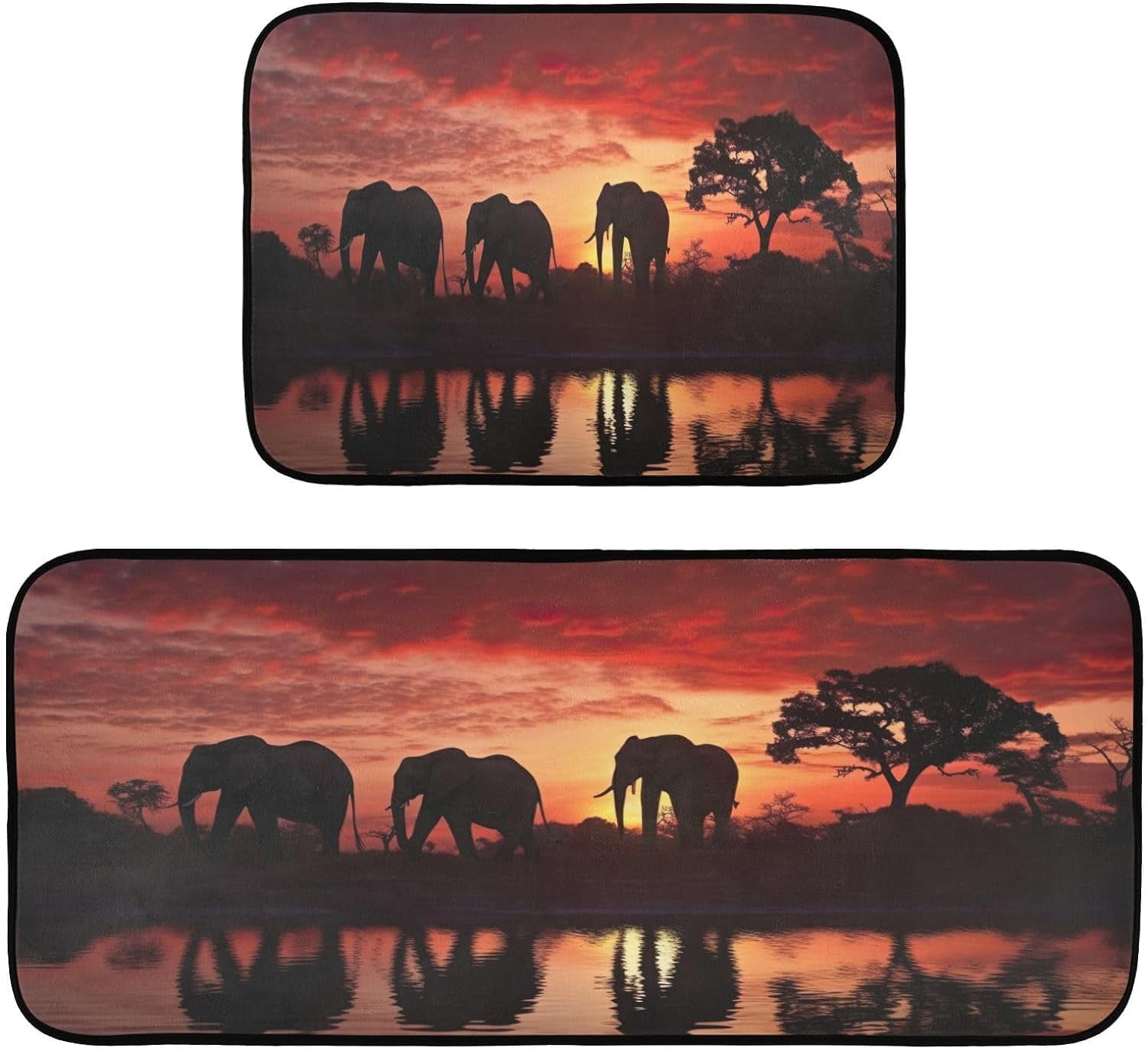GZHJMY Kitchen Rug Set of 2, Elephants Cushioned Anti-Fatigue Kitchen ...