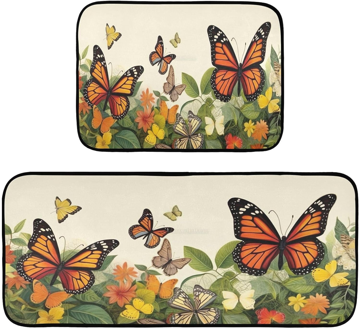 GZHJMY Kitchen Rug Set of 2, Flowers Butterflies Cushioned Anti-Fatigue ...