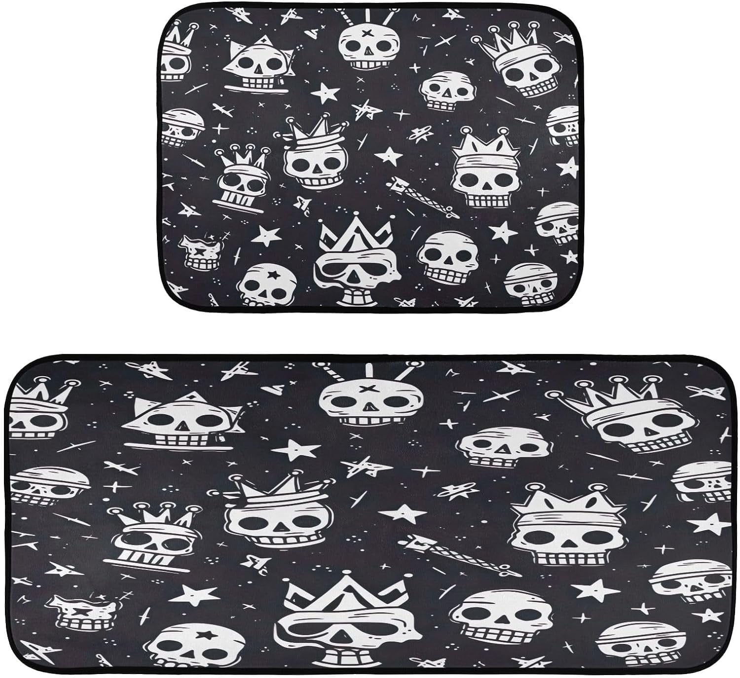 GZHJMY Kitchen Rug Set of 2, Skulls Stars Cushioned Anti-Fatigue ...