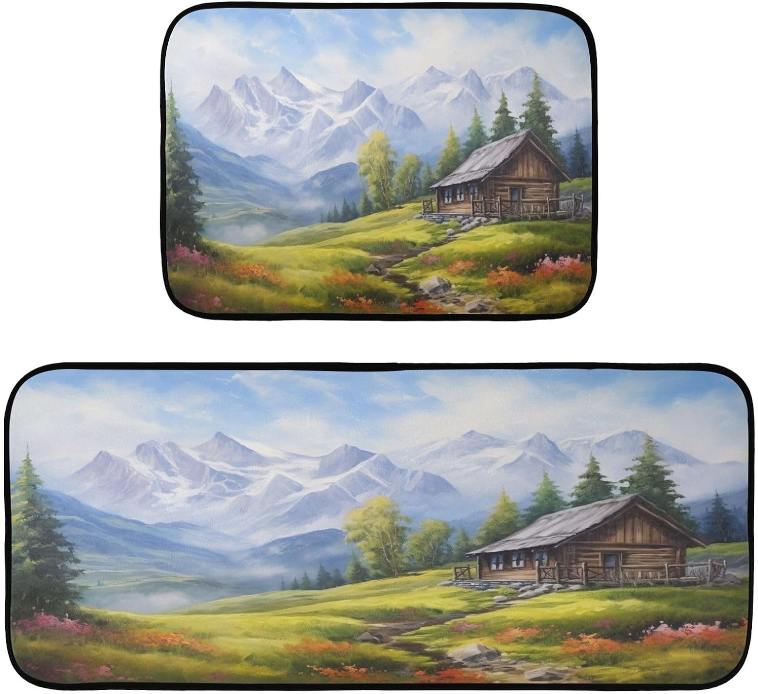 GZHJMY Kitchen Rug Set of 2, Wooden Cabin Mountain Cushioned Anti ...