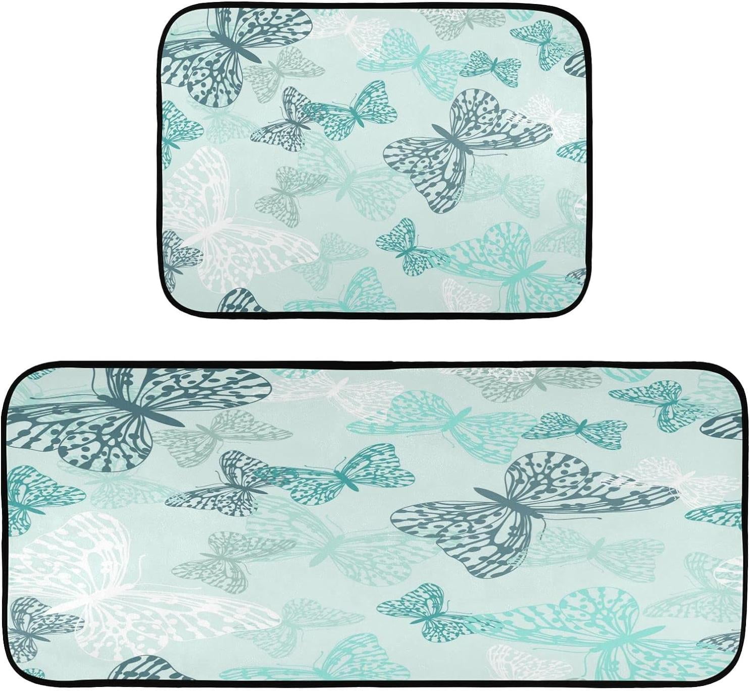 GZHJMY Kitchen Rugs 2 Piece Waterproof Non Slip Kitchen Mat, Butterfly ...