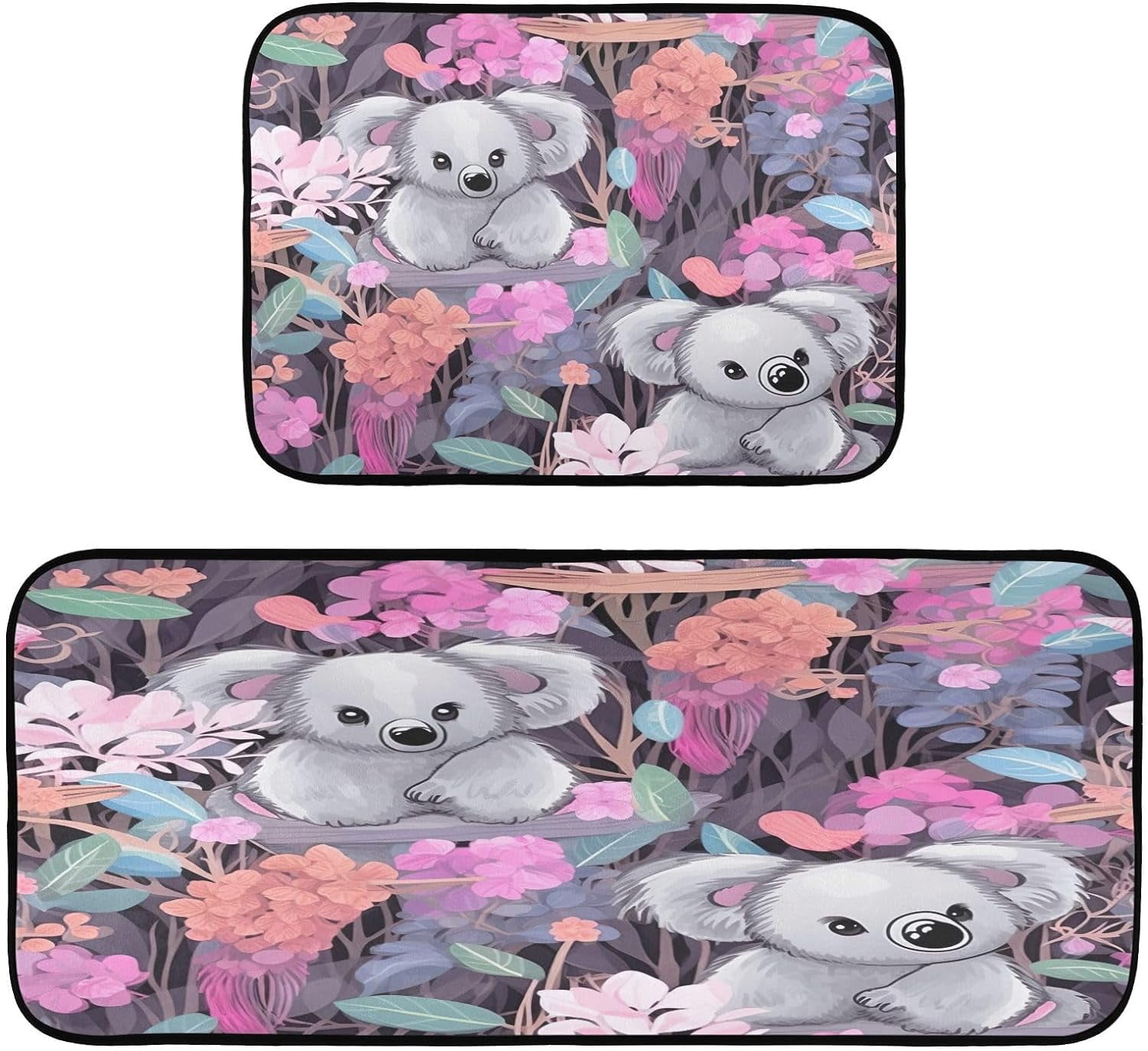 GZHJMY Koala Flower Kitchen Rug Set of 2 Non Slip Washable Cushioned ...