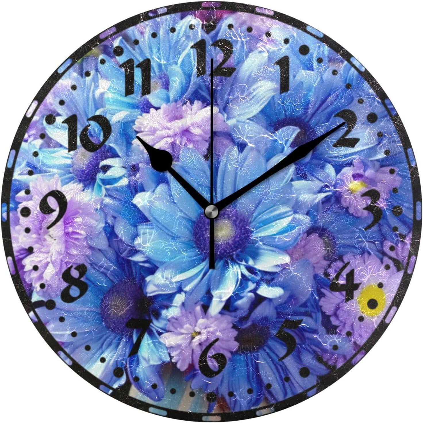 GZHJMY Large Blue Flowers Wall Clock, Silent Non Ticking 10 Inch ...