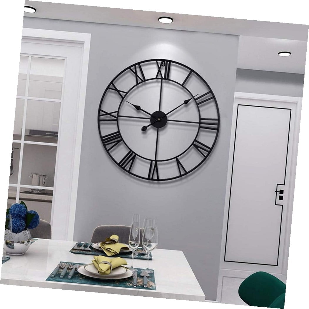 GZHJMY Large Wall Clocks Room Decor, 24 Inch Round Metal Silent Non ...