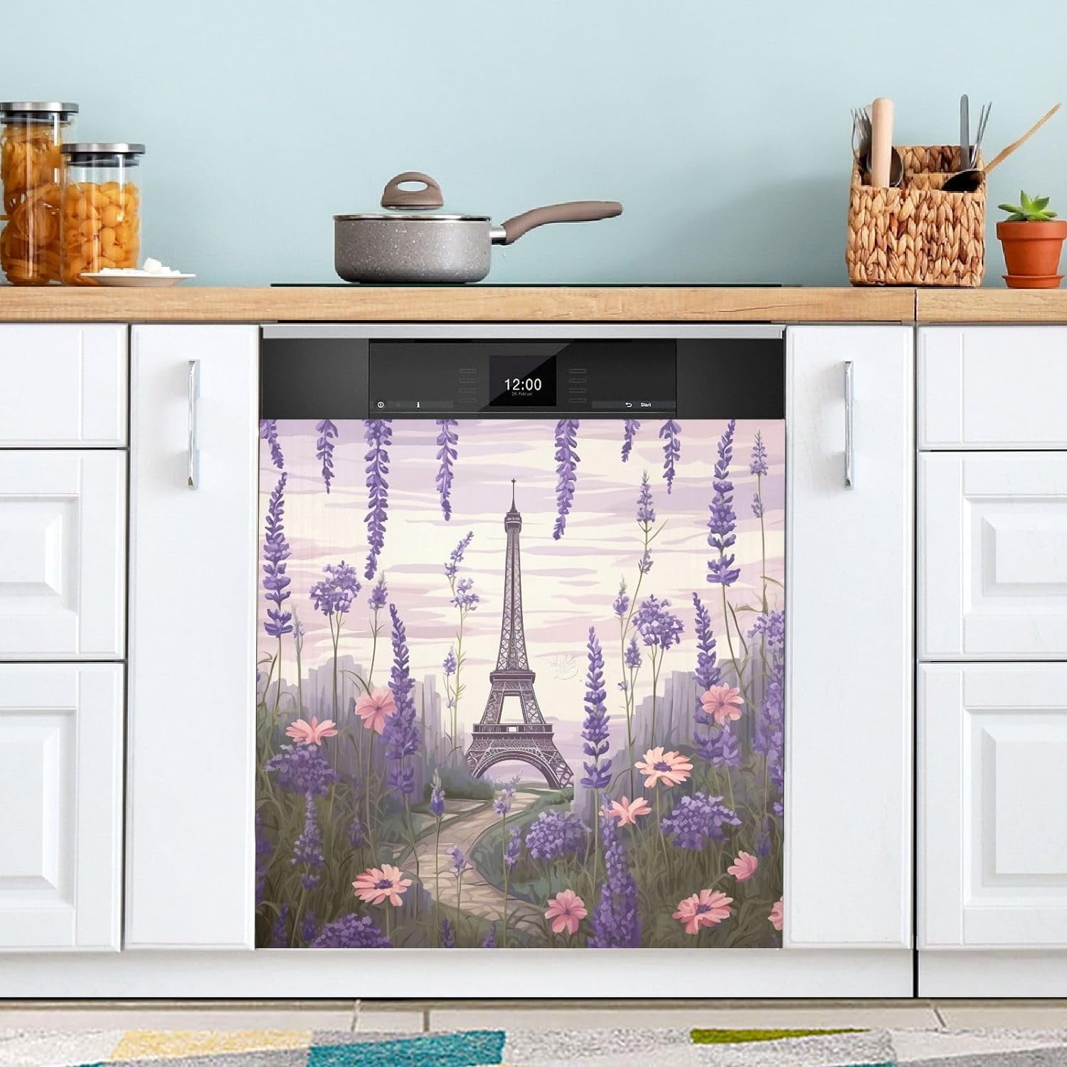 GZHJMY Lavender Eiffel Tower Dishwasher Magnet Cover Dishwasher Front ...