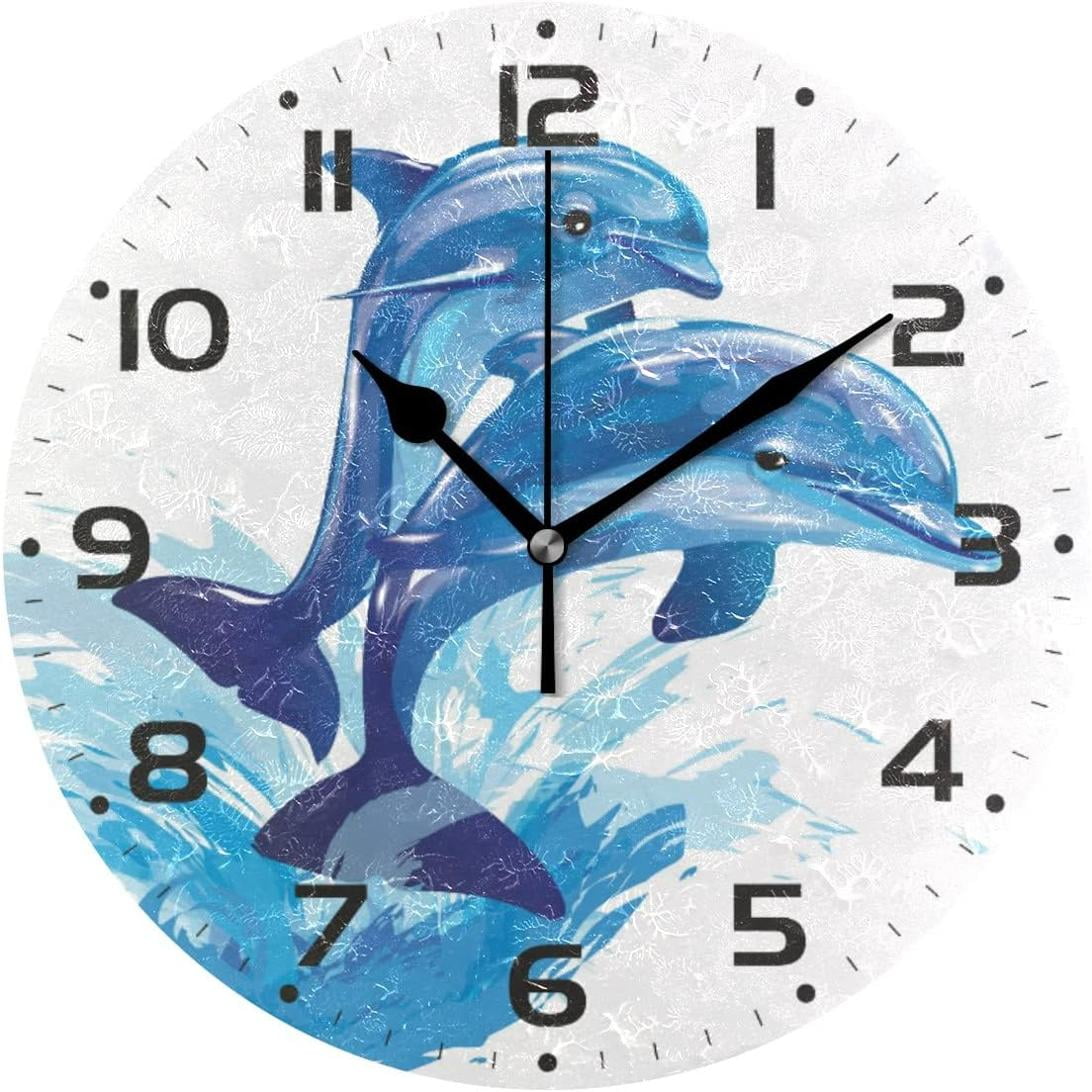 GZHJMY Leaping Dolphin Wall Clock, 10" Silent Non Ticking Round Clock ...