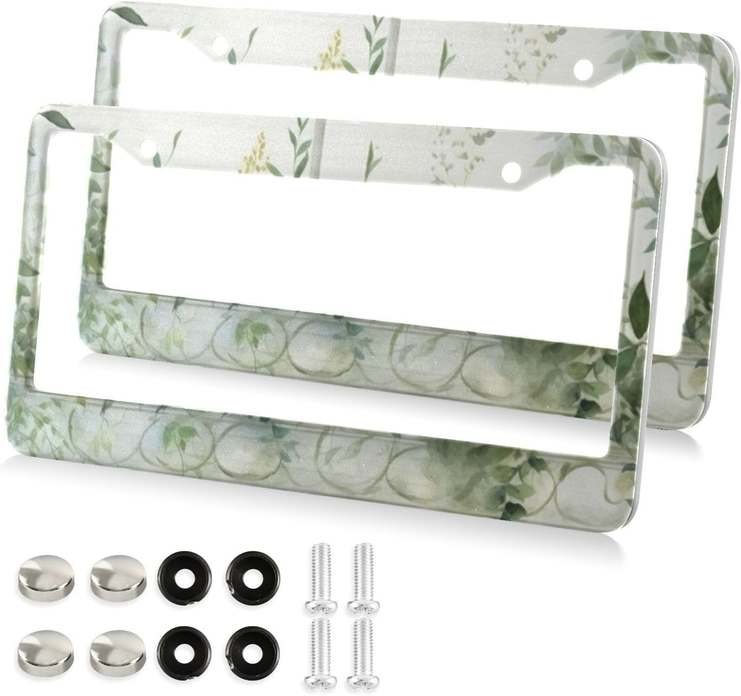 GZHJMY Leaves Green License Plate Frames 2 Pack Aluminum License Plate ...
