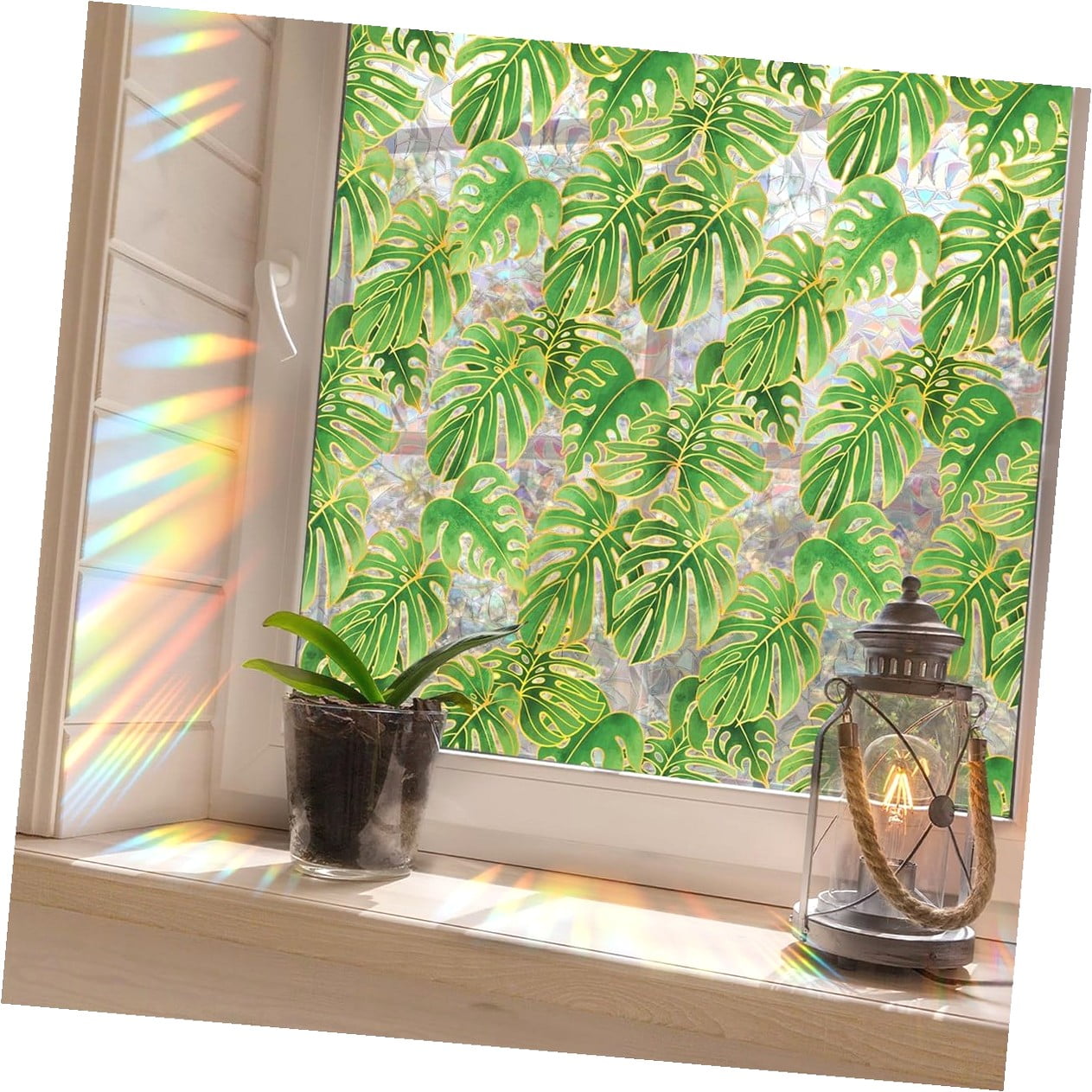 GZHJMY Leaves Privacy Film 3D Vinyl Plant Clings, Static Window Decal ...