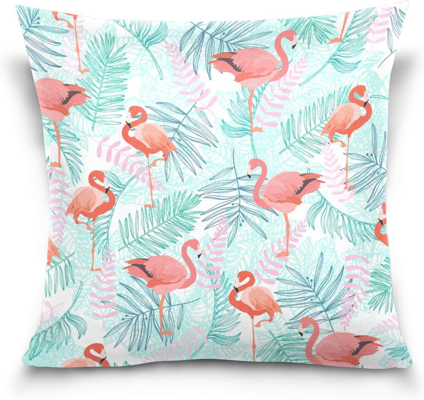 GZHJMY Leaves and Flamingo Pillow Cover 20 x 20 Inch, Soft Decorative ...