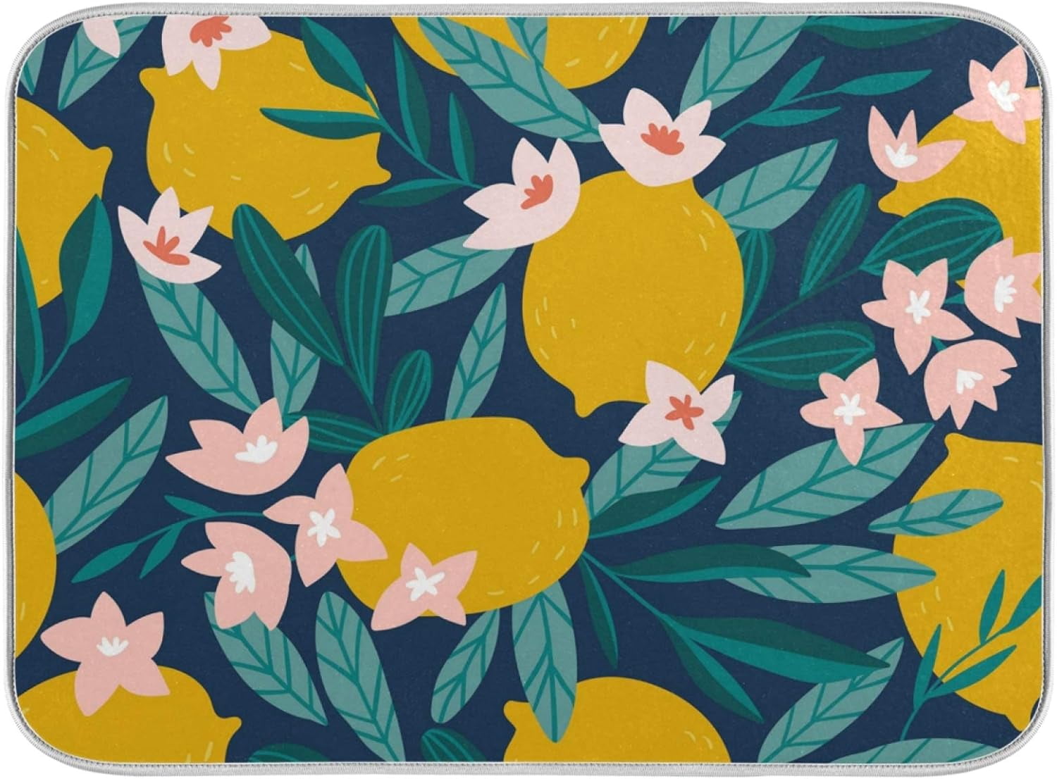 GZHJMY Lemon Flower Blue Dish Drying Mat Countertop Protector Kitchen ...