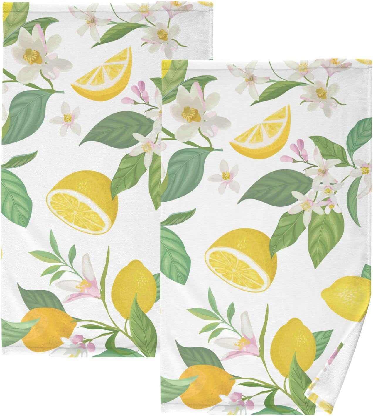 GZHJMY Lemon Tropic Fruits Leaves Flowers Cotton Towels Set 2 Pcs ...