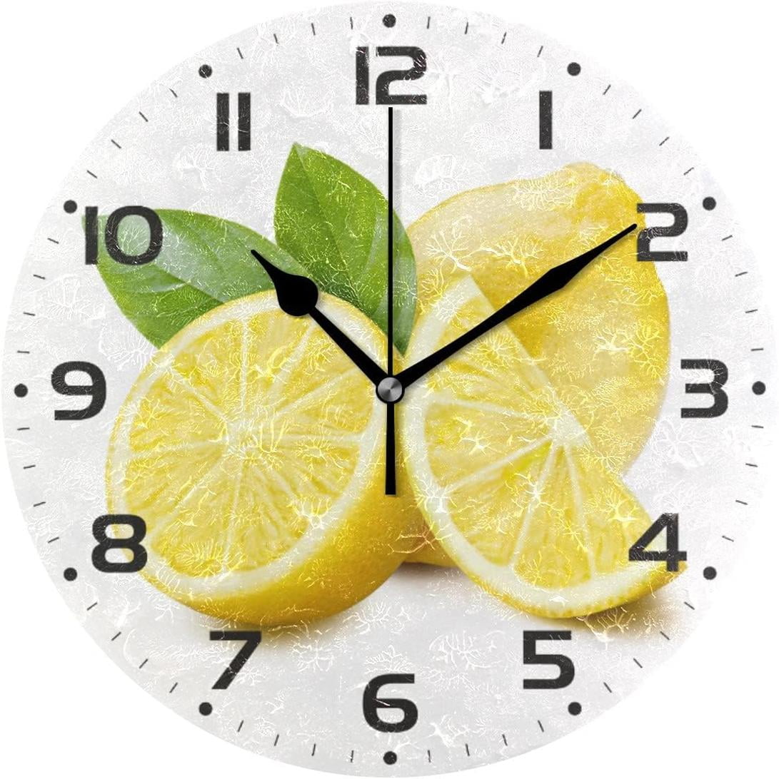 GZHJMY Lemons and Leaves Wall Clock, 10" Silent Non Ticking Round Clock ...