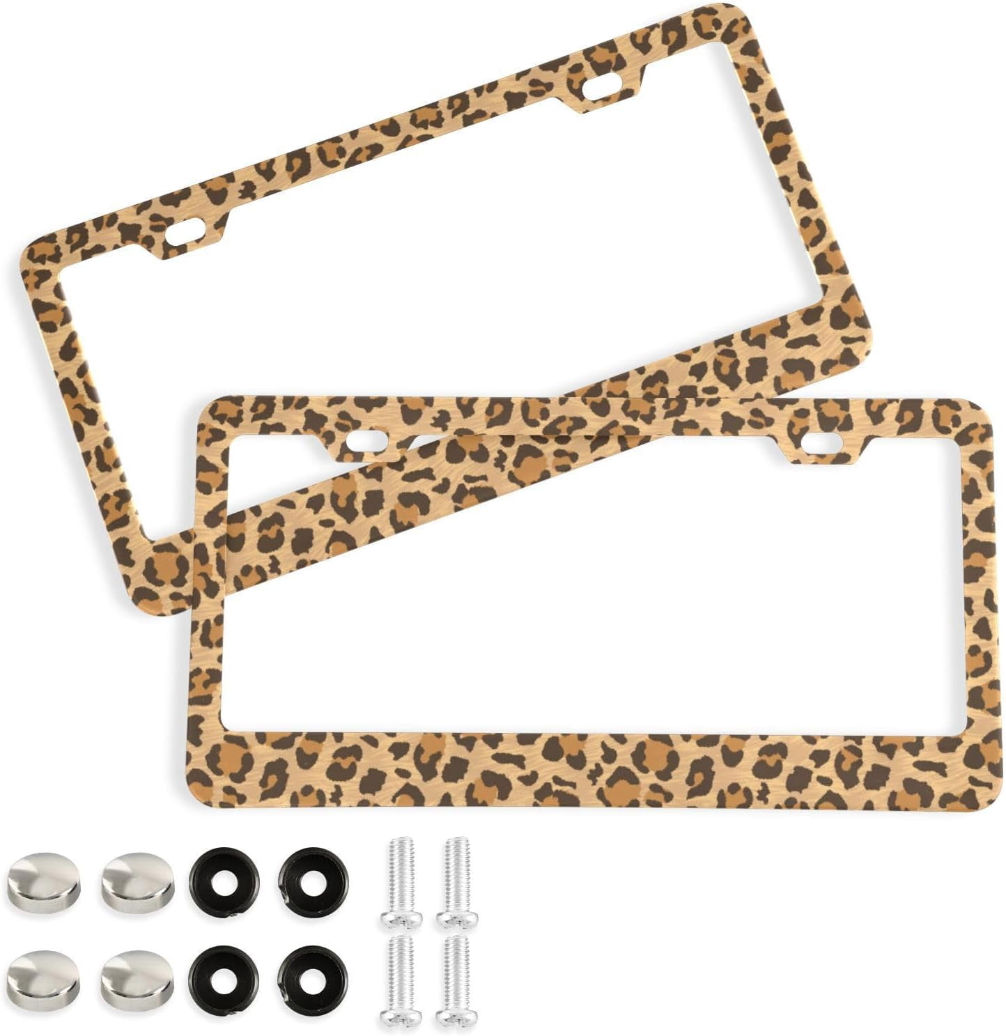 GZHJMY Leopard Print Car License Plate Frame, 2 Pack Aluminum License ...