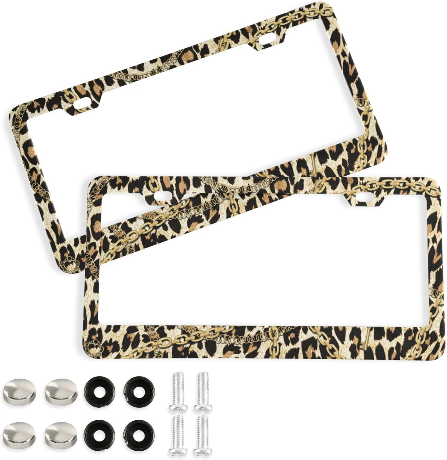GZHJMY Leopard Print Cheetah Animal Gold Chain License Plate Frames for ...
