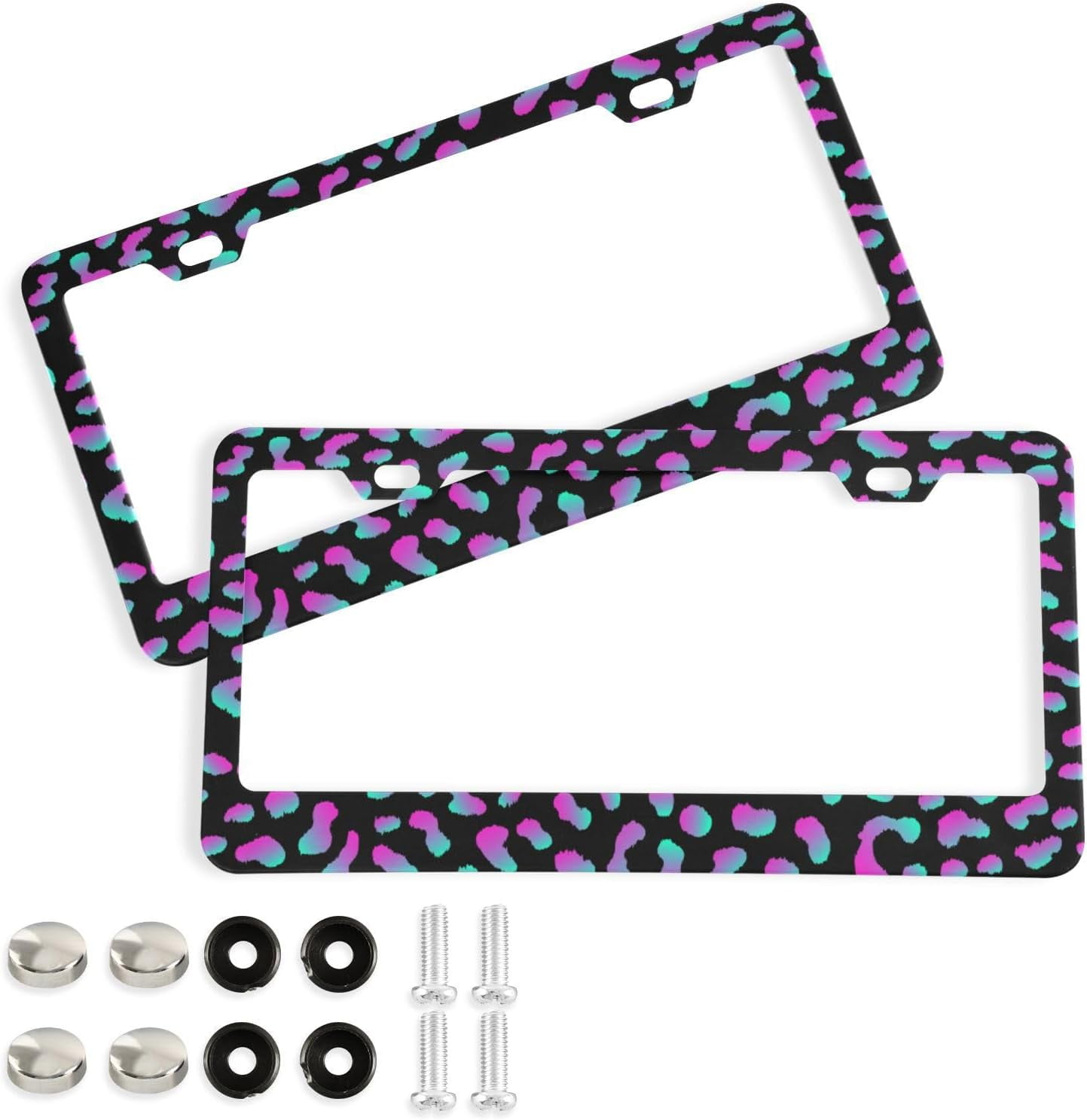 GZHJMY Leopard Print Cheetah Animal Neon License Plate Frames for Women ...