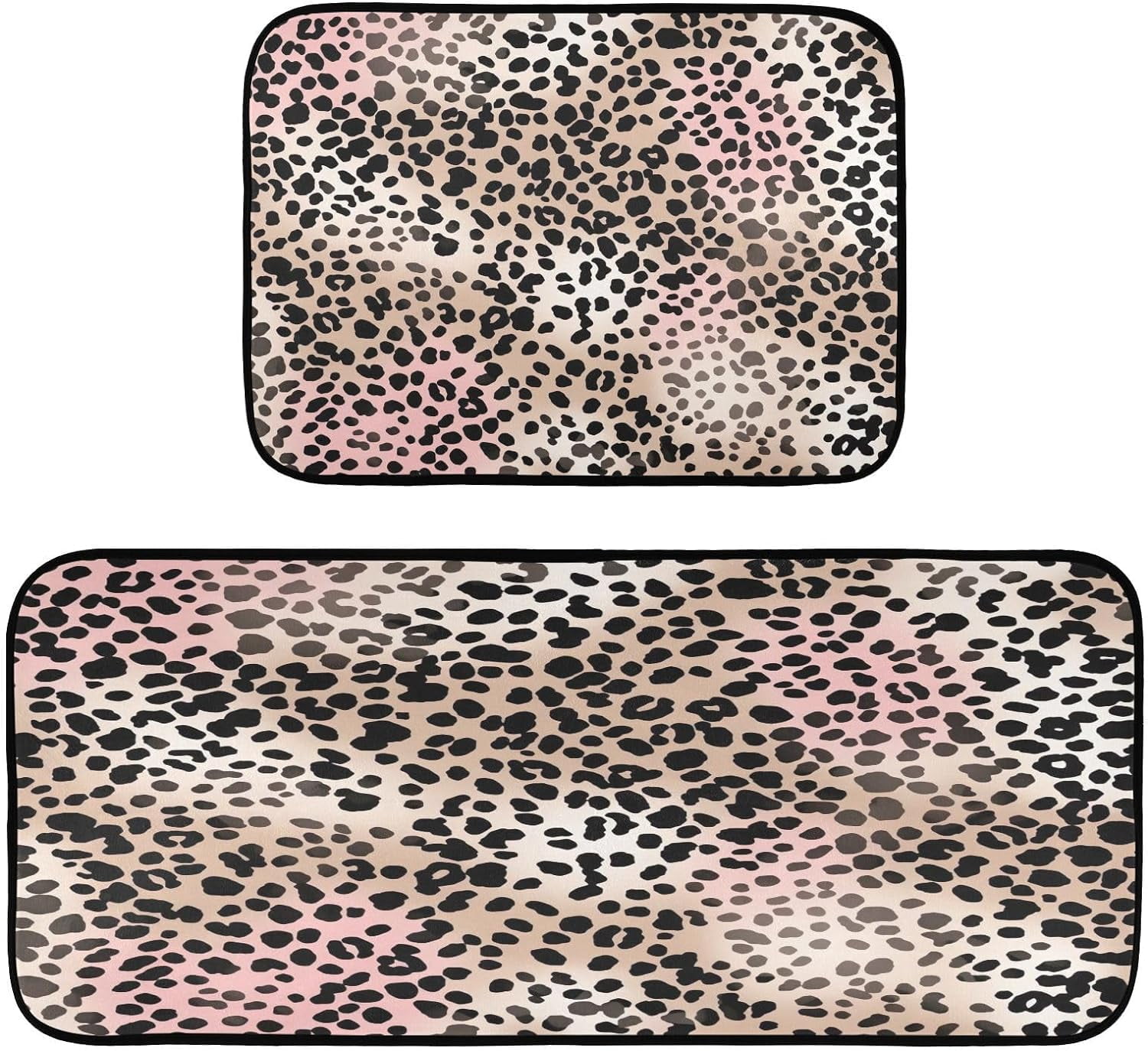 GZHJMY Leopard Print Kitchen Rug Set of 2 Non Slip Washable Cushioned ...