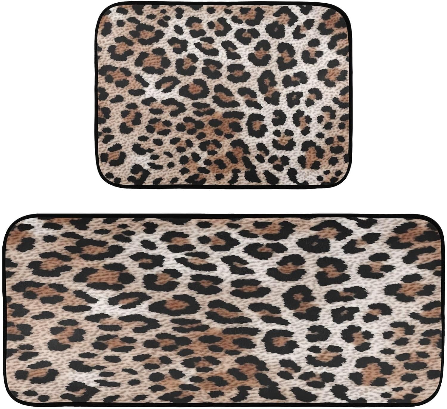 GZHJMY Leopard Print Kitchen Rug Set of 2 Non Slip Washable Cushioned ...