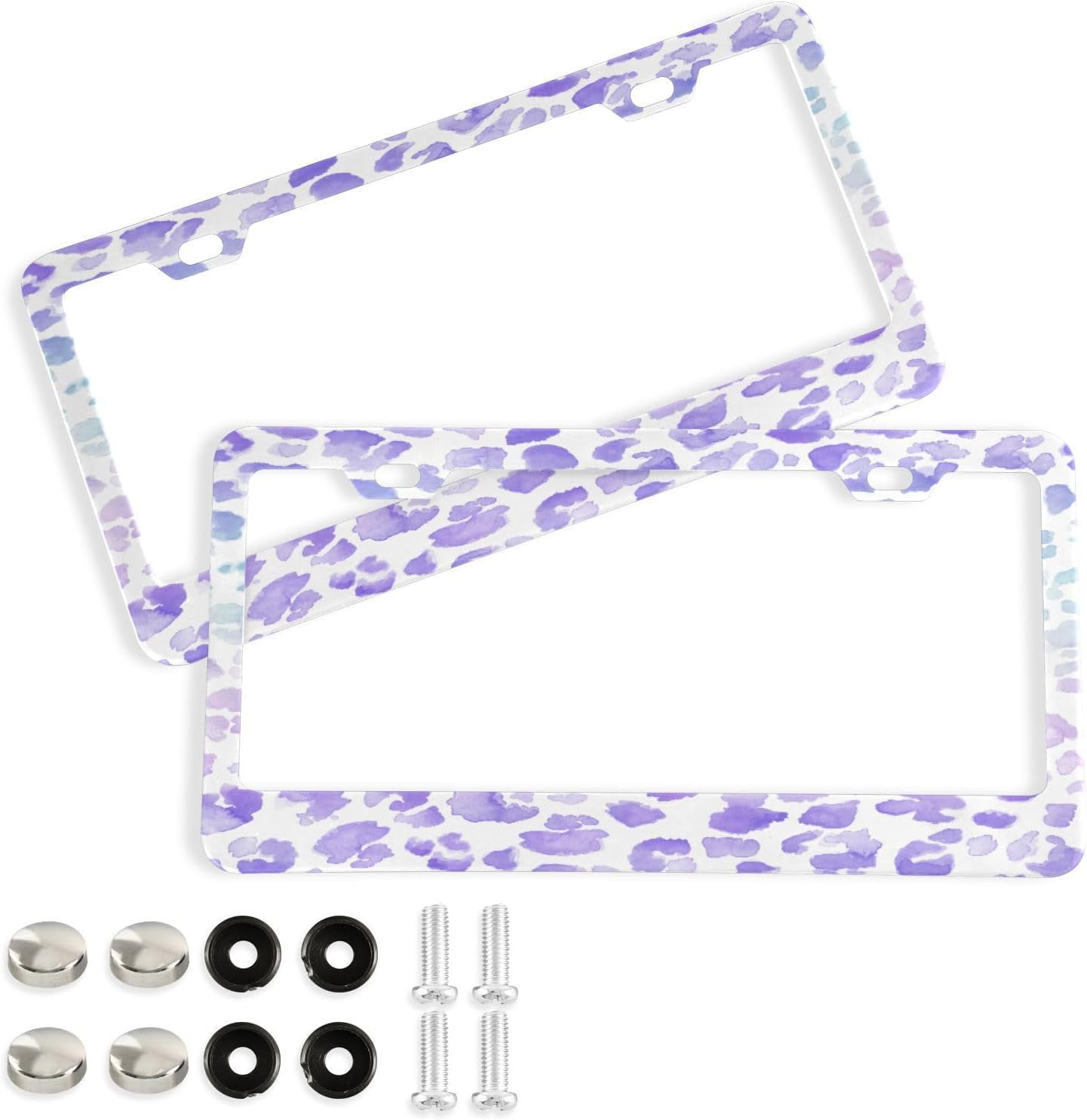 GZHJMY Leopard Print License Plate Frame 2 Pack 2 Holes Car Aluminum ...