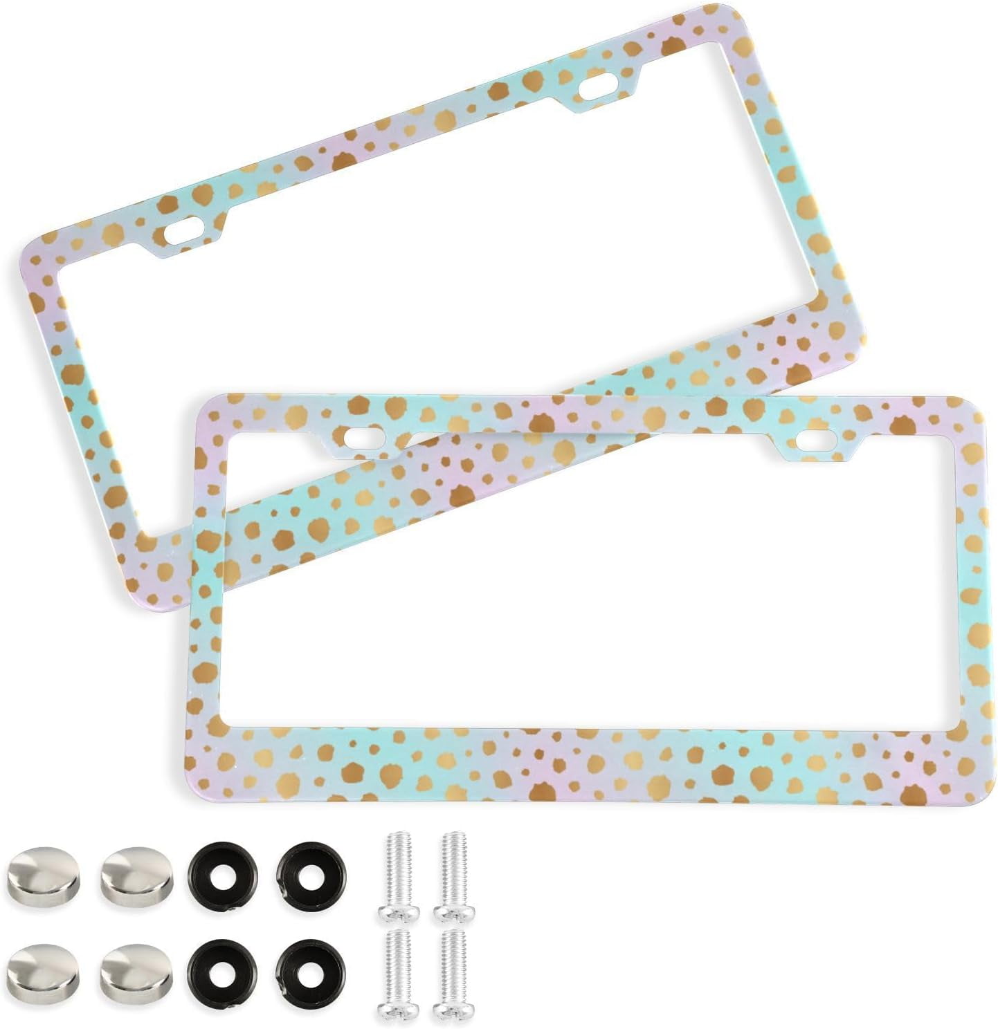 GZHJMY Leopard Print Polka Dot License Plate Frames for Women Men 2 Pcs ...