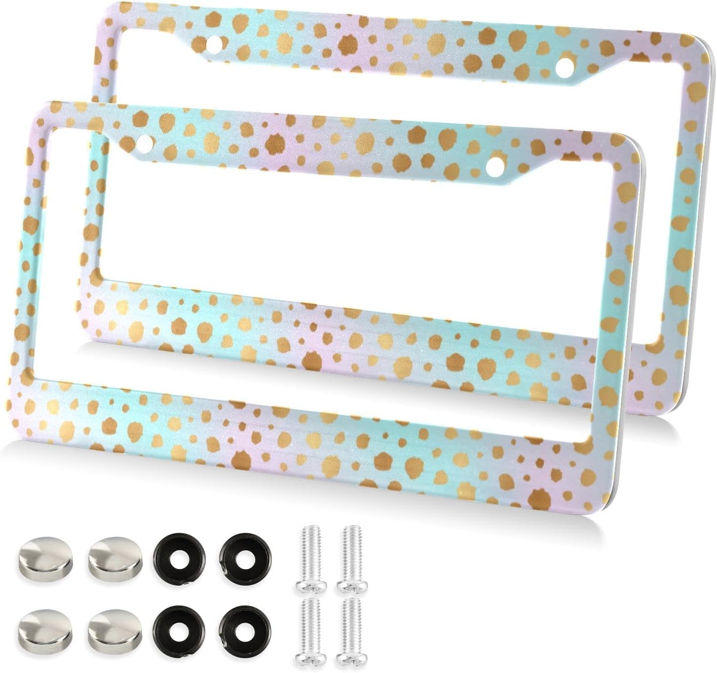 GZHJMY Leopard Print Polka Dot License Plate Frames for Women Men 2 pcs ...