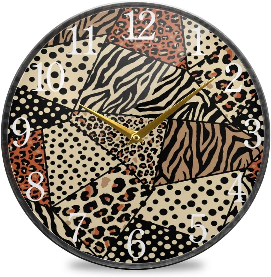 GZHJMY Leopard Spot Zebra Stripe Pattern Wall Clock Silent Non Ticking ...
