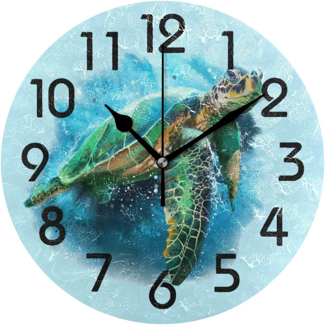 GZHJMY Lifelike Big Sea Turtle Print Round Wall Clock, 9.5 Inch Battery ...