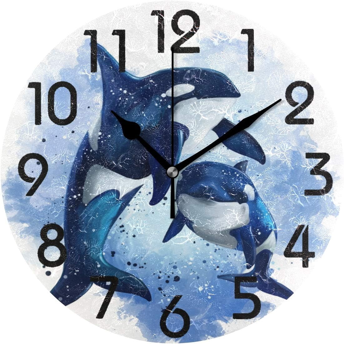 GZHJMY Lifelike Two Killer Whales Swimming in Ocean Print Round Wall ...