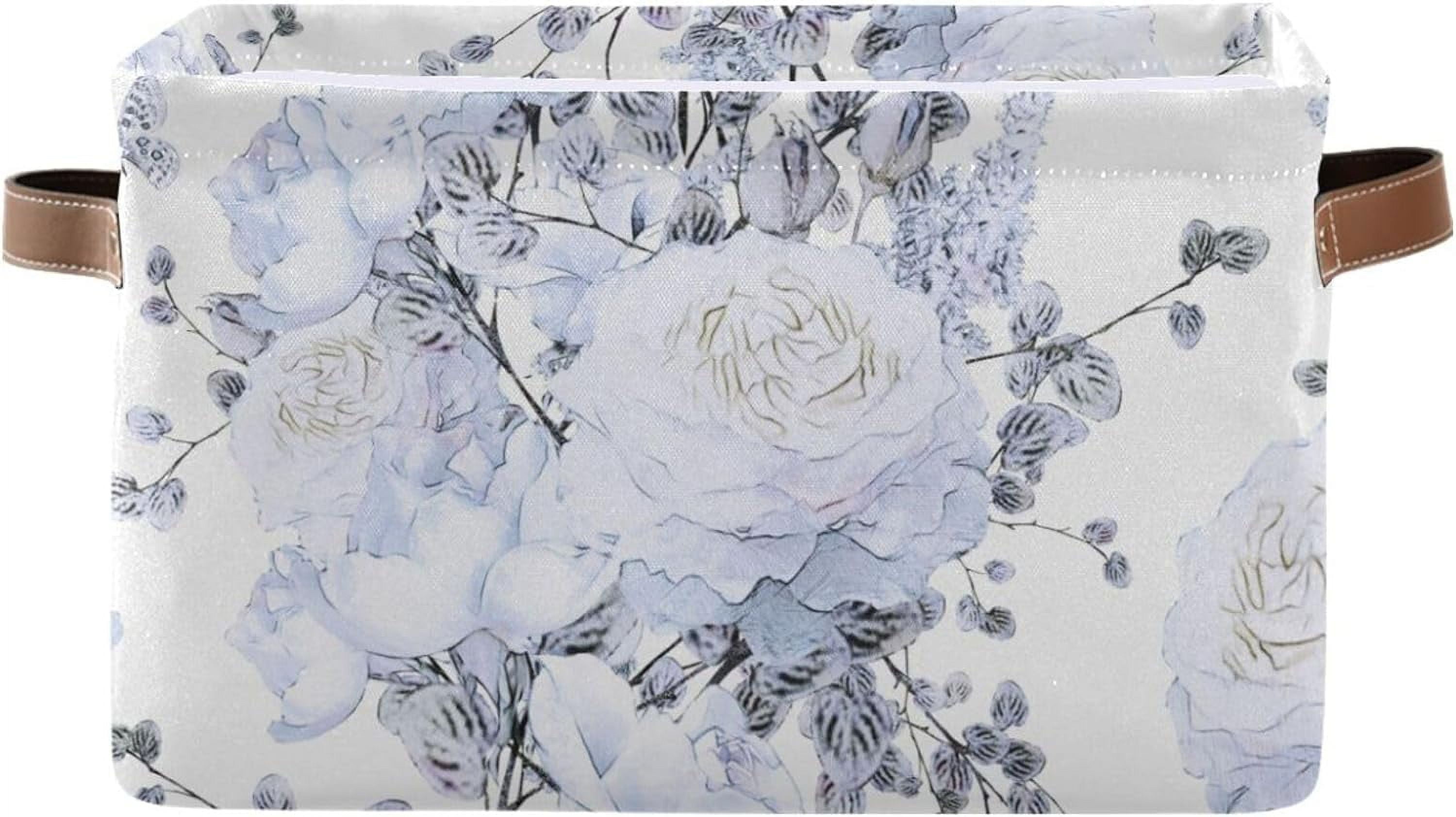 GZHJMY Light Blue Flowers Storage Bins Foldable Canvas Fabric Storage ...