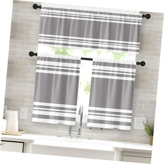 GZHJMY Light Grey Kitchen Window Curtains Valance and Tier Set 36 Inch ...