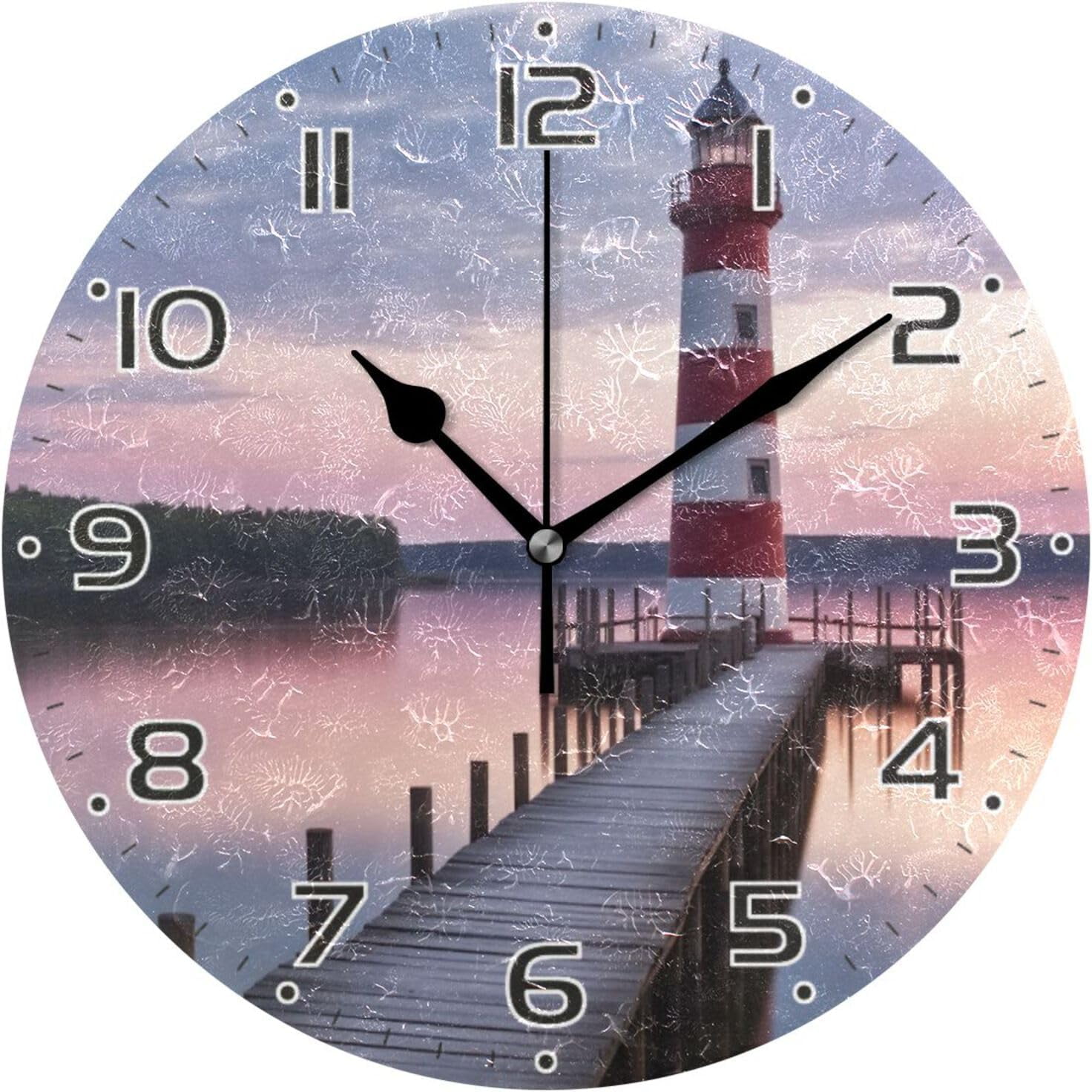 GZHJMY Lighted Lighthouse Clock Silent Round Wall Clock Non Ticking ...