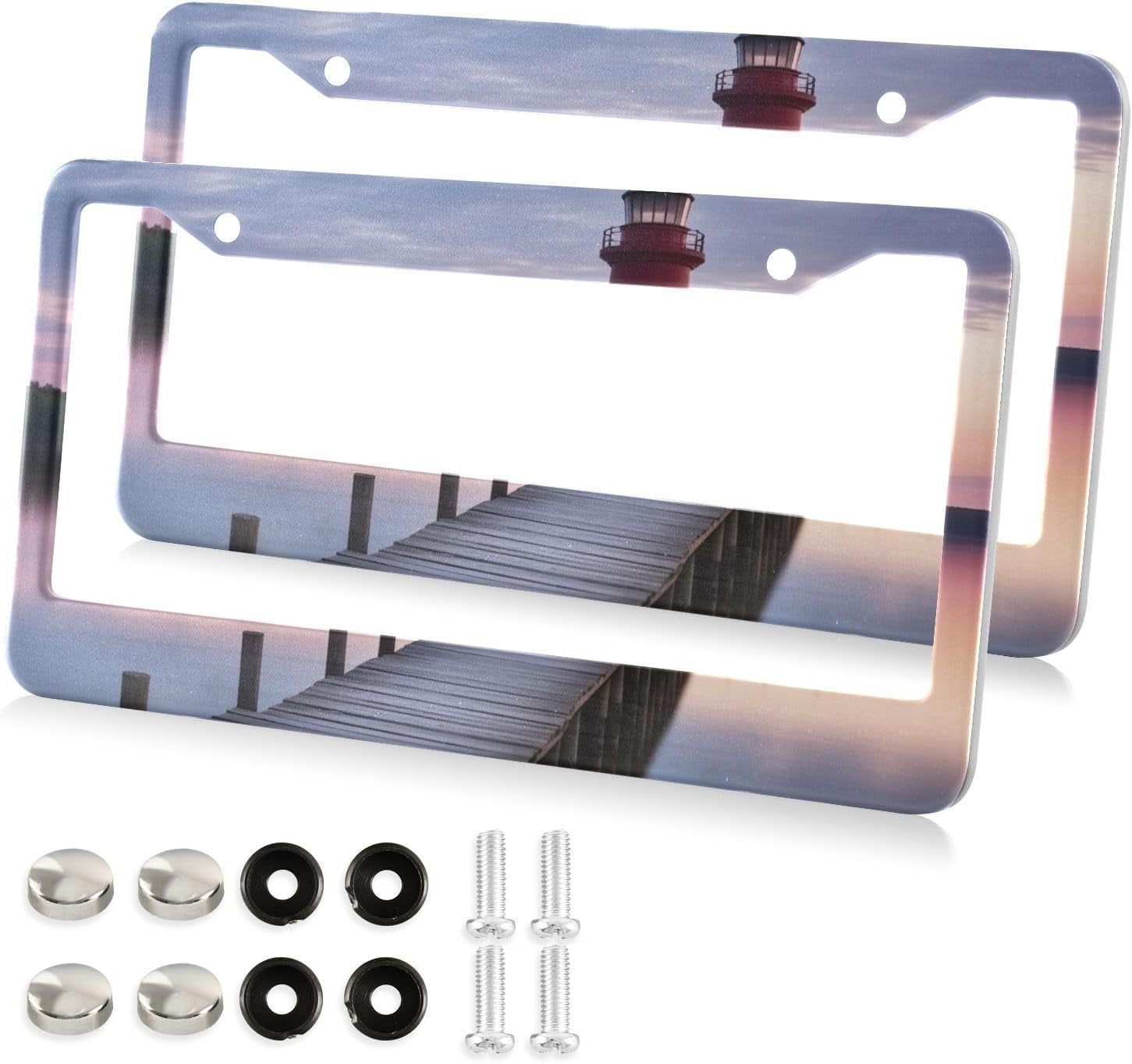 GZHJMY Lighted Lighthouse License Plate Frames 2 Pack Aluminum License ...