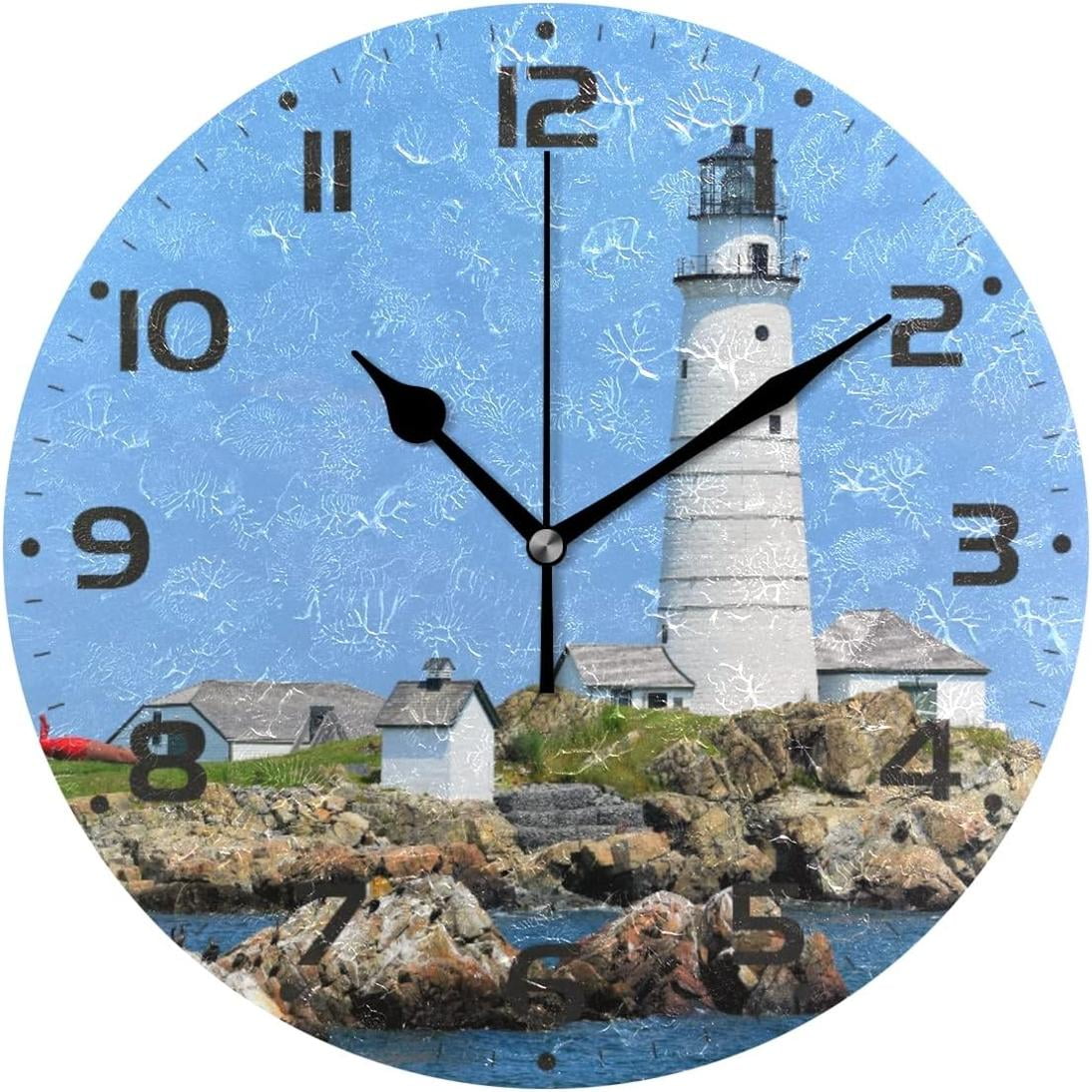 GZHJMY Lighthouse Landscape Wall Clock, 10" Silent Non Ticking Round ...