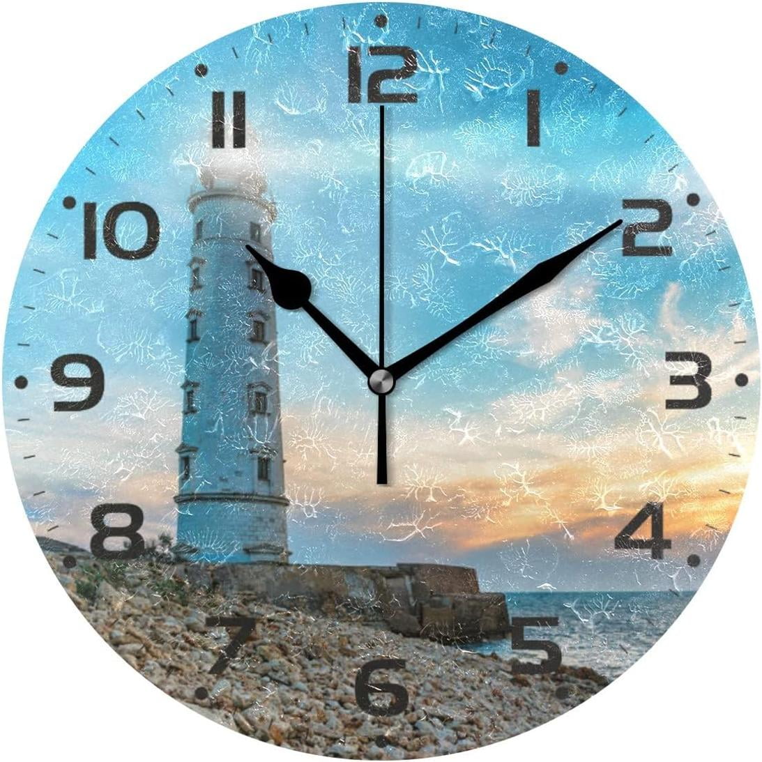 GZHJMY Lighthouse Landscape Wall Clock, 10" Silent Non Ticking Round ...