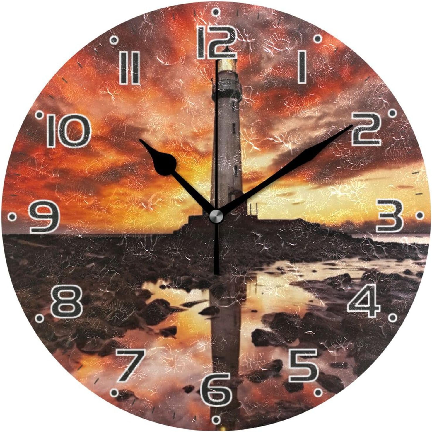 GZHJMY Lighthouse Pattern Clock Silent Round Wall Clock Non Ticking ...