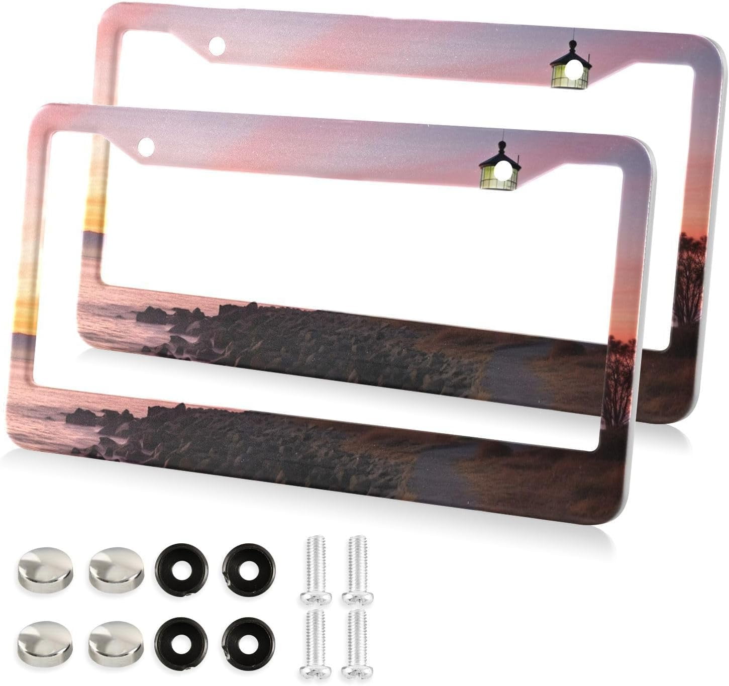 GZHJMY Lighthouse Pattern License Plate Frames 2 Pack Aluminum License ...