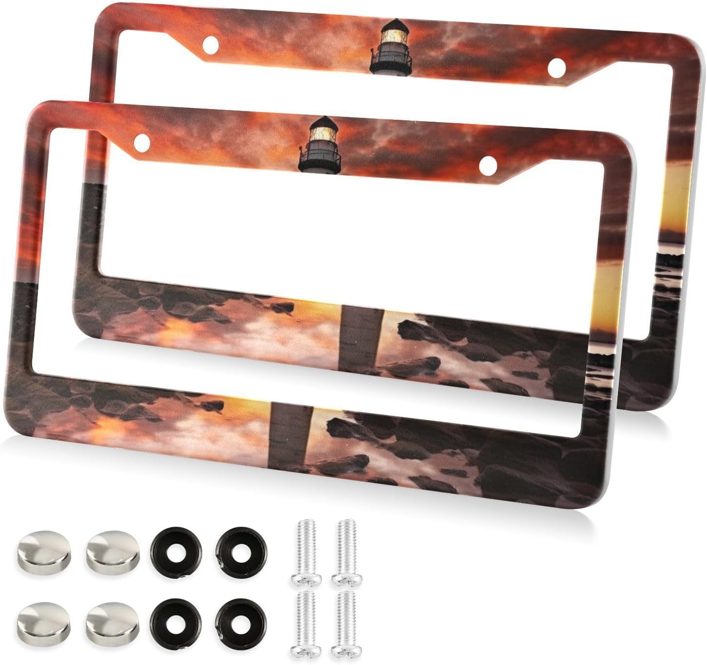 GZHJMY Lighthouse Pattern License Plate Frames 2 Pack Aluminum License ...