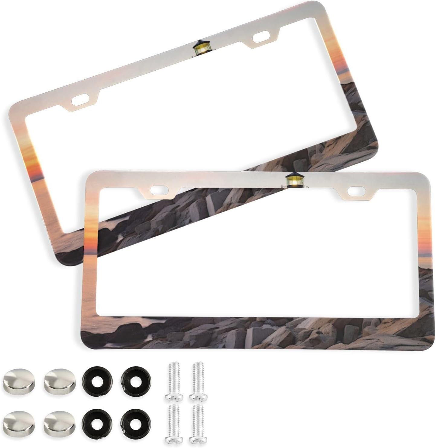 GZHJMY Lighthouse Pattern License Plate Frames 2 Pack Aluminum License ...