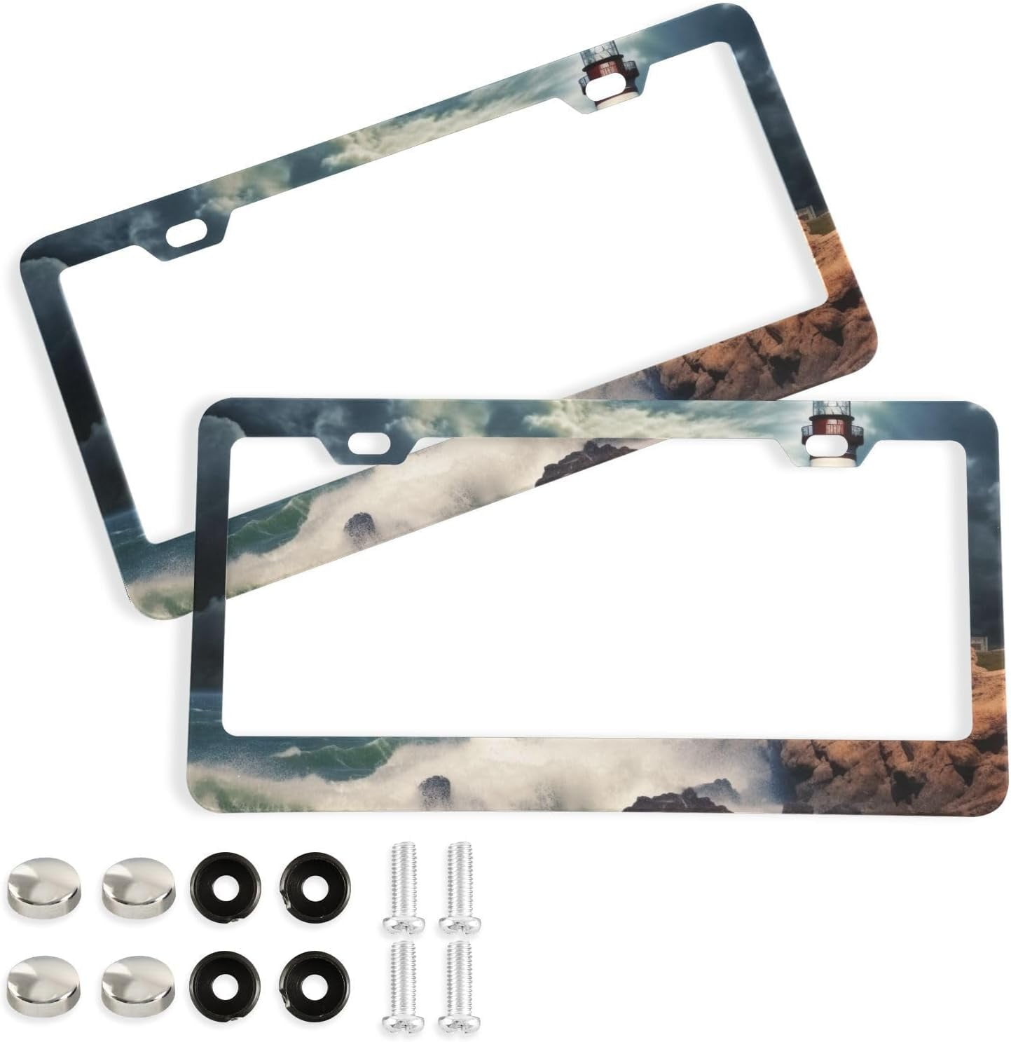 GZHJMY Lighthouse Pattern License Plate Frames 2 Pack Aluminum License ...