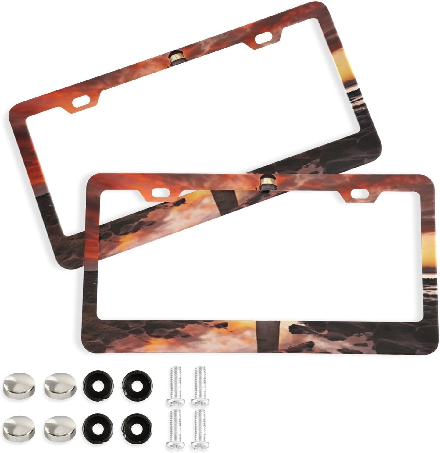 GZHJMY Lighthouse Pattern License Plate Frames 2 Pack Aluminum License ...