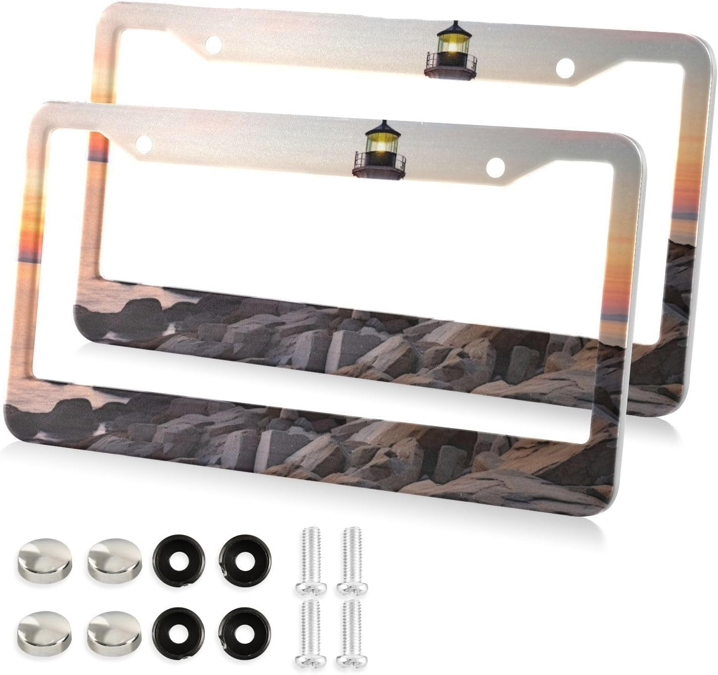 GZHJMY Lighthouse Pattern License Plate Frames 2 Pack Aluminum License ...