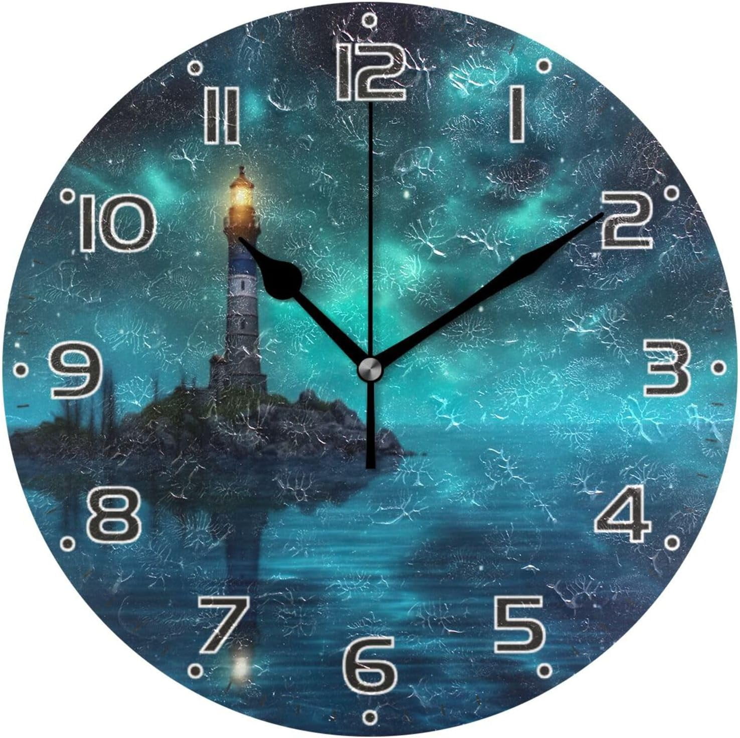 GZHJMY Lighthouse with Stars Clock Silent Round PVC Wall Clock Non ...