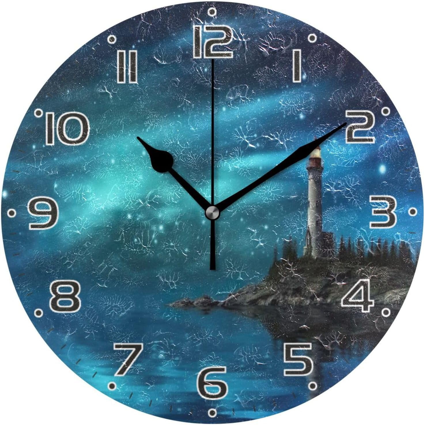 GZHJMY Lighthouse with Stars Clock Silent Round PVC Wall Clock Non ...