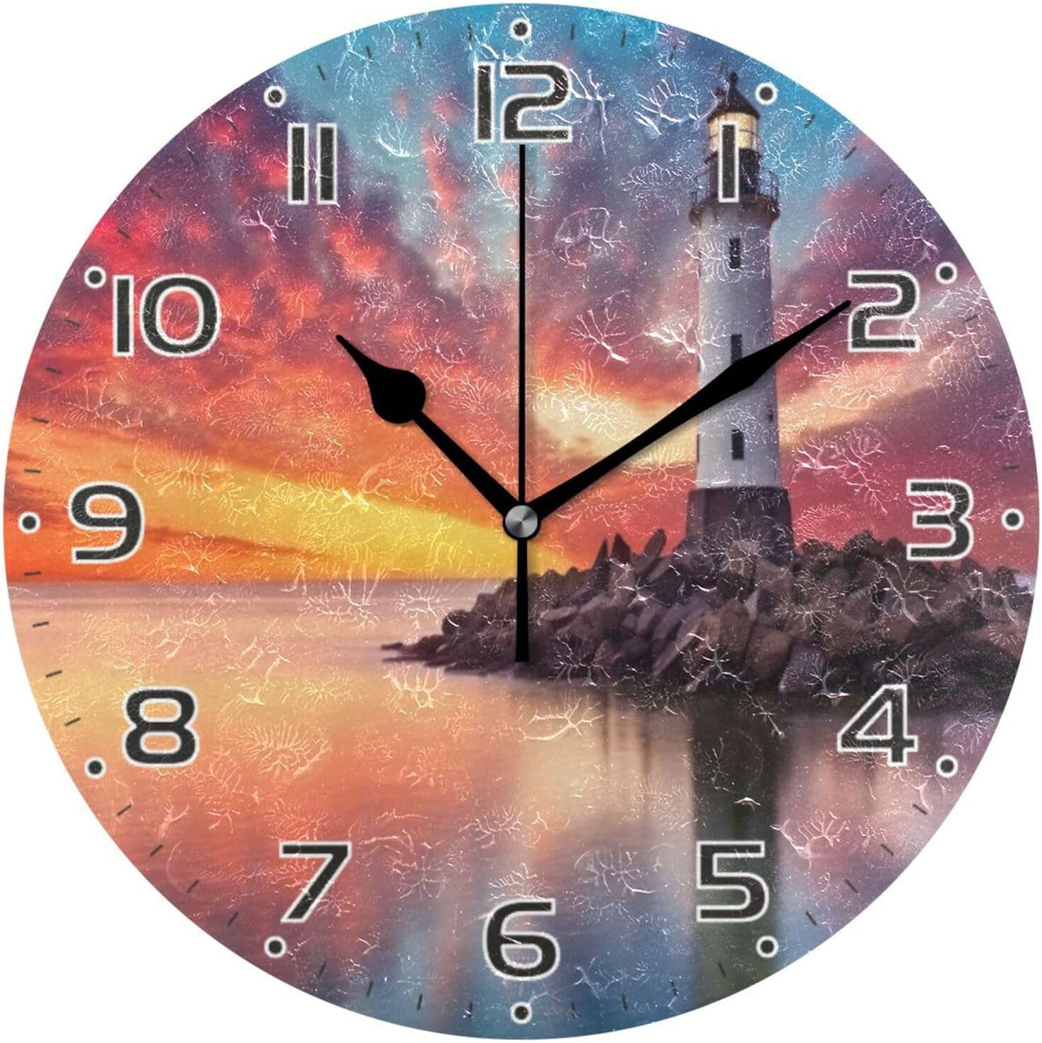 GZHJMY Lighthouse in The Ocean Clock Silent Round Wall Clock Non ...