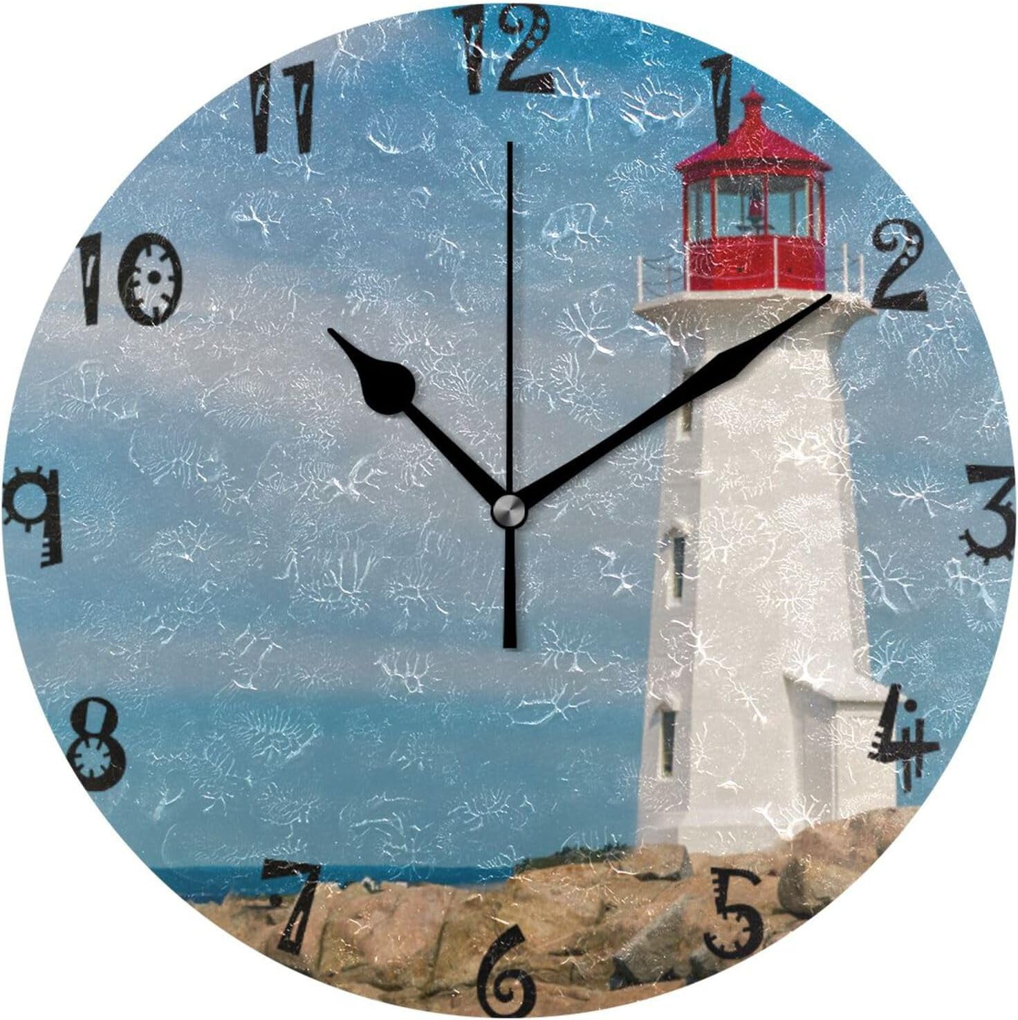 GZHJMY Lighthouse Wall Clock,Silent Non Ticking 10 Inch Battery Operated Round PVC Wall Clocks ...