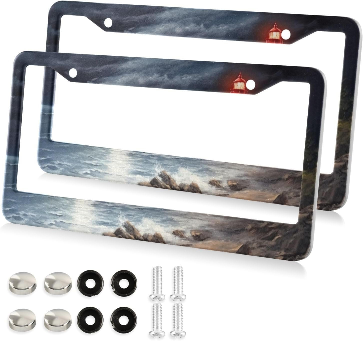 GZHJMY Lighthouse at Night License Plate Frames 2 Pack Aluminum License ...